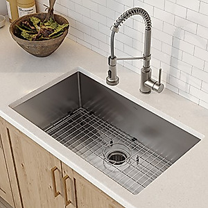 KRAUS 30-inch 16 Gauge Standart PRO Kitchen Sink Combo Set with Bolden 18-inch Kitchen Faucet and Soap Dispenser, Stainless Steel KHU100-30-1610-53SS