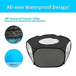 JIMEJV Guinea Pig Playpen, Waterproof Small Animals Playpen with Anti Escape Cover Portable Cat Playpen Breathable Indoor/Outdoor Yard Exercise Cage Tent for Hamster Puppy Chinchillas Rabbits(Black)