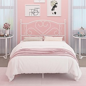Weehom Full Size Bed Frame with Headboard, Heavy Duty Steel Slat Support Platform Under Bed Storage Space No Box Spring Needed, White