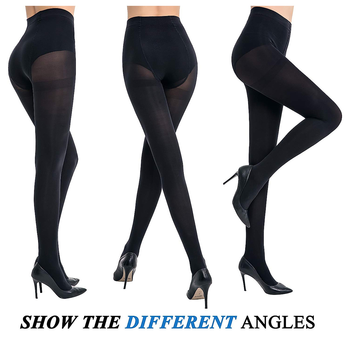 HONENNA Women's Control Top High Elastic Soft Opaque Pantyhose Tights, 1 Pair Pink L-XL