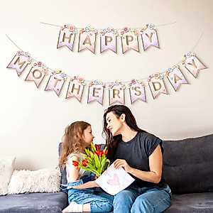 Pink Flower Happy Mother's Day Banner for Mothers Day Party Decoration Fishtail Flag Banner for Mother Party Supplies