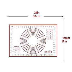 sunyou Silicone Pastry Mat - Extra Thick Non-Stick Baking Mat with Measurement - Fondant Mat, Counter Mat, Dough Rolling Mat, Oven Liner, Pie Crust Mat (L-24''(W)32''(L), Red)