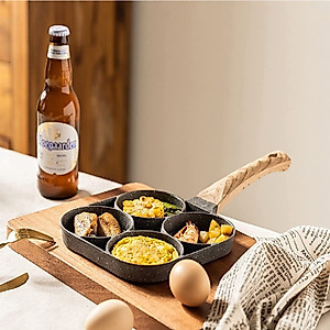 LMIP Egg Skillet, Omelette Pan Nonstick 4 Cup Pancake Pan, Gas and Induction Compatible for Burgers, Omelettes, Outdoor Camping 14.9"x7.3" (Black)