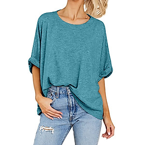 Women Oversized T-Shirt Summer Casual Short Sleeve Loose Tee Tops Lake Blue