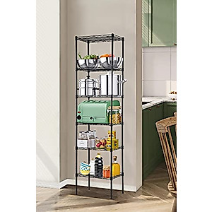 BIQWBIC 6 Tier Storage Shelf Wire Shelving Unit, Adjustable Shelves Standing Metal Storage Rack for Kitchen Pantry Closet, Steel Storage Shelves Display Organizer Rack, 17" Lx12 Wx63 H, Black