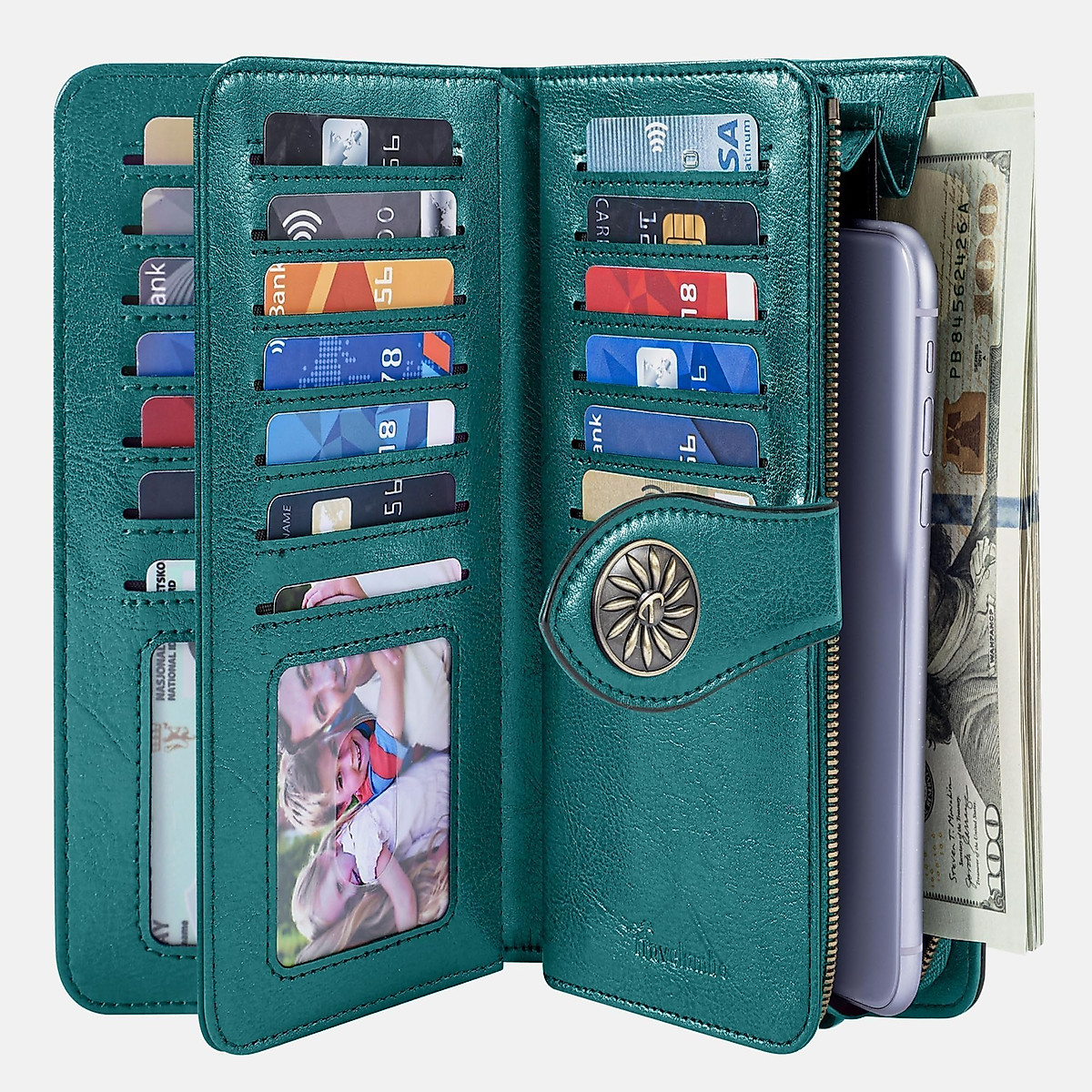 Travelambo Women's Wallet RFID Blocking Wristlet Clutch Large Capacity Credit Card Holder Leather Purse Wallets with Removable Wrist Strap