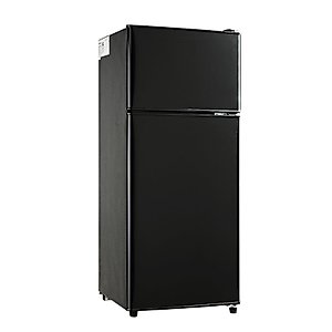 EUASOO KB FLS-80-Black 3.5Cu.Ft Compact, Small Refrigerator with Freezer, Retro Fridge with Dual Door, 7 Level Adjustable Thermostat for Garage, Dorm,Bedroom, Office, Apartment, Black