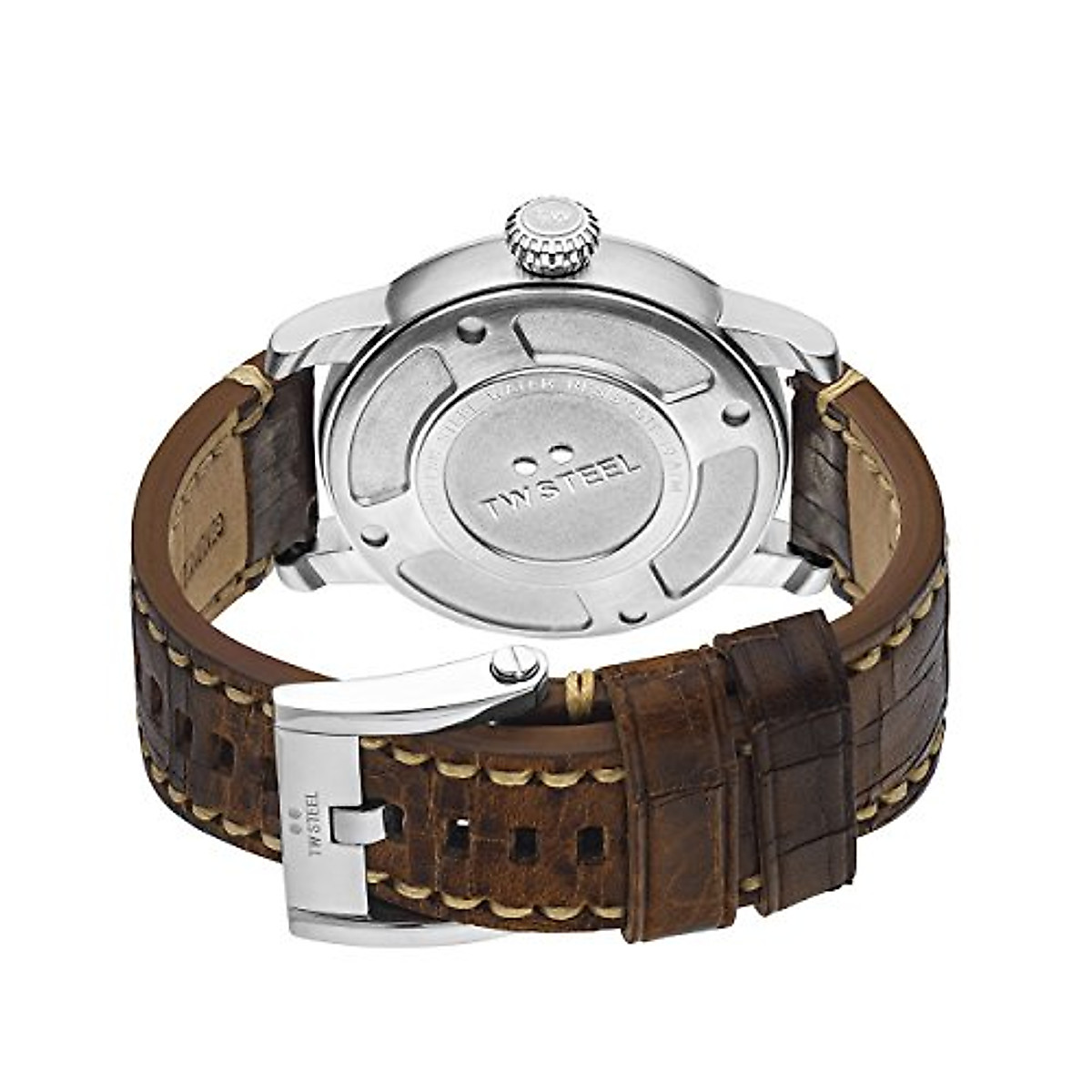 TW Steel Men's Maverick Stainless Steel Quartz Watch with Leather Calfskin Strap, Brown, 22 (Model: MS2)