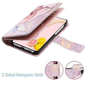 Fingic Galaxy S23 Wallet Case, 9 Card Holder, Rose Gold Marble PU Leather with Detachable Wrist Strap for Women & Girls (6.1 inch)