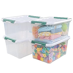 Ponpong 20 Quart Clear Plastic Storage Tote, Plastic Storage Boxes with Lids, Pack of 4