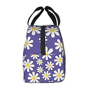 Echoserein Daisy Flower Purple Lunch Bag Insulated Lunch Box Reusable Lunchbox Waterproof Portable Lunch Tote For Women Girls