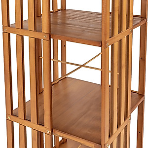 SHOUMANUAL Bamboo Rotating Bookshelf, 6-Tier Bookcase with Storage Cabinet & Doors, 360° Revolving Narrow Storage Display Rack Standing Shelves for Living Room Study Room Office (Teal)