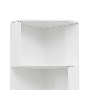 Yusong Bookshelf Corner Shelf Bookcase, Wooden 5-Tier Book Shelves Display Cabinet for Living Room,Bedroom,Bathroom, White