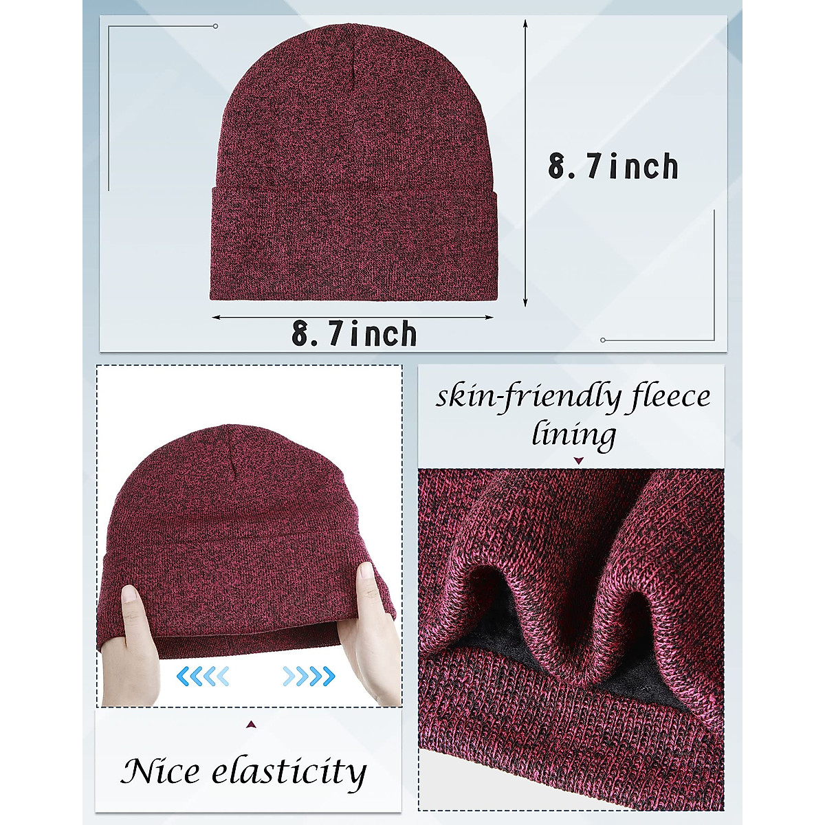 SATINIOR 6 Pieces Winter Warm Knit Beanie Hat Touchscreen Gloves Scarf Set Fleece Lining Skull Caps Neck Scarves, Navy Blue, Wine Red, One Size
