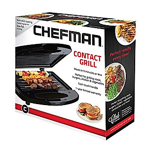Chefman Electric Contact Grill Griddle, Indoor Dual Closed Sandwich Maker with Nonstick Plates & Cool Touch Handle, For Kitchen & Countertop, 2 Serving, Compact, Black