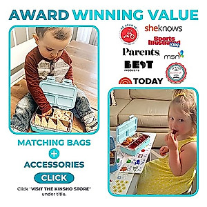 kinsho Stainless Steel Lunch Box for Baby or Toddlers Boys Girls, Insulated Mini Bento, 3 Eco Metal Portion Sections Leakproof Lid, Pre-School Daycare Lunches, Kids Spill-Proof Snack Container, Green