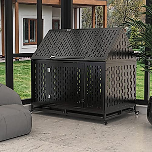 45'' Heavy Duty Dog Crate for Large Dogs, Indestructible Escape Proof Dog Cage with Self-Locking Latch, Large Indoor Dog Kennel with Double Door for High Anxiety Dogs