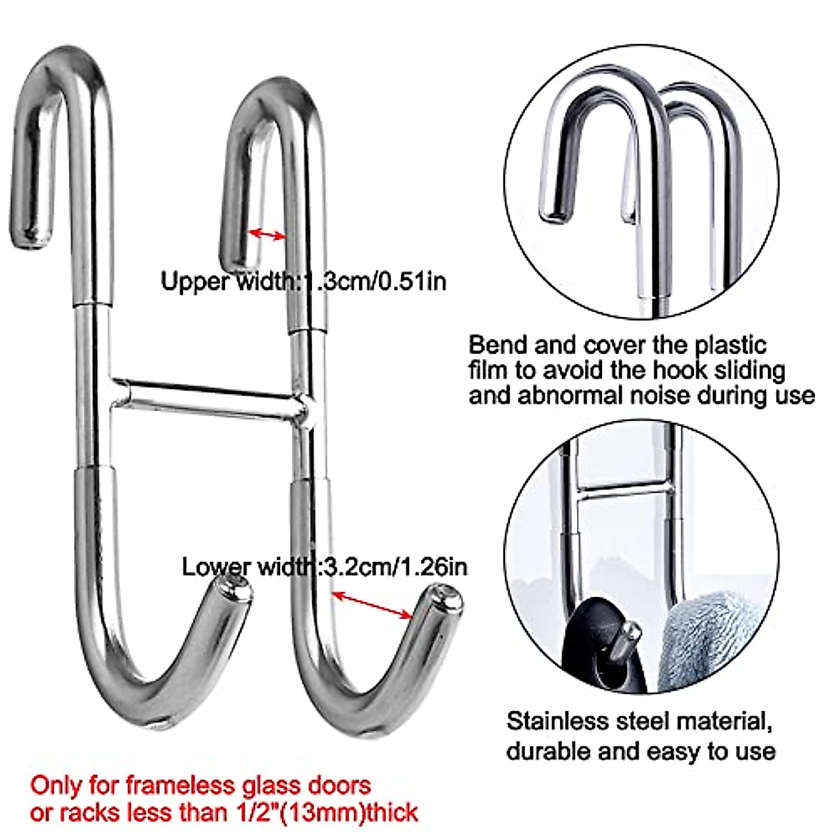 AIFUDA 4 Pcs Towel Hooks, Over Door Hook S Hooks Towel Hooks for Bathrooms Frameless Shower Door with Self Adhesive Wall Hooks