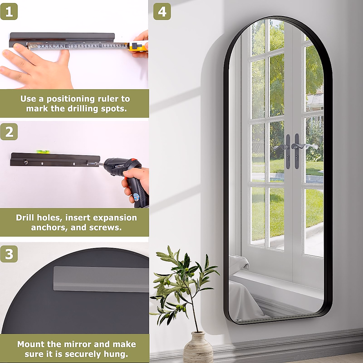 XRAMFY 65"x22" Arched Full Length Mirror, Black Metal Framed Bathroom Floor Mirror,Wall Mirror,Leaning Hanging for Home and Living Room