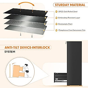 INTERGREAT 4 Drawer Vertical File Cabinet, Black Metal Filing Cabinet with Lock, Tall Lockable Cabinets with 4 Adjustable Hanging Frame for Home Office, Letter/Legal/F4/A4 Size