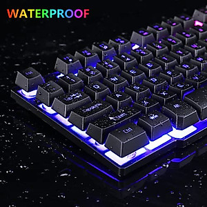 RGB Gaming Keyboard and Colorful Mouse Combo,USB Wired LED Backlight Gaming Mouse and Keyboard for Laptop PC Computer Gaming and Work,Letter Glow,Mechanical Feeling