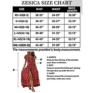 ZESICA Women's 2023 Bohemian Floral Printed Wrap V Neck Short Sleeve Split Beach Party Maxi Dress,Red2,Medium