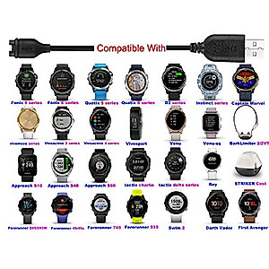 JIUJOJA 2Pack 3.93ft Length Charging Cable for Garmin Fenix 5/6/7,Fenix 7 7S 7X Pro Sapphire,Forerunner 935 945 45 45S 245,Approach S10 S40 S60 X10,venu,Vivoactive 3 4 4S,Vivomove 3 3S Smart Watch