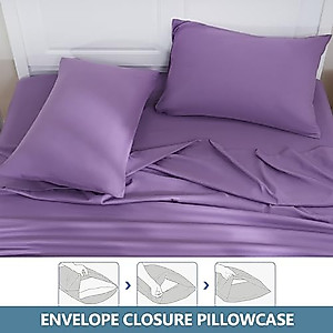 MEISHANG Full Size Sheet Set, Soft Breathable Cooling Brushed Microfiber Bed Sheets, Hotel Luxury Egyptian Sheets with 16 Inch Deep Pocket, Wrinkle Free, 4 Pieces (Full, Purple)