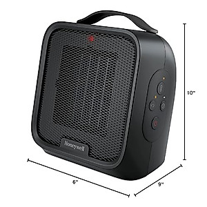 Honeywell UberHeat Plus Ceramic Space Heater for Small Rooms, Quiet, Compact Personal Heater with Variable Heat Settings and Auto-off Timer, Black, HCE220B