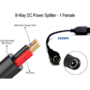 SOLTECH 8 Way DC Power Supply Splitter for Security Cameras 1 Female to 8 Male 5.5 * 2.1mm 8 Channel Y Adaptor for CCTV Surveillance Cameras (1)