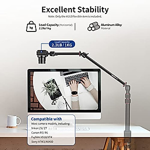 Neewer Flexible Arm Mounts On Any Camera Desk Mount Stand/Tripod for Overhead Photography, Detachable 3-Section Magic Arm with 1/4” 3/8” 5/8” Interface for Webcam, Camera, LED Light, Microphone - A163