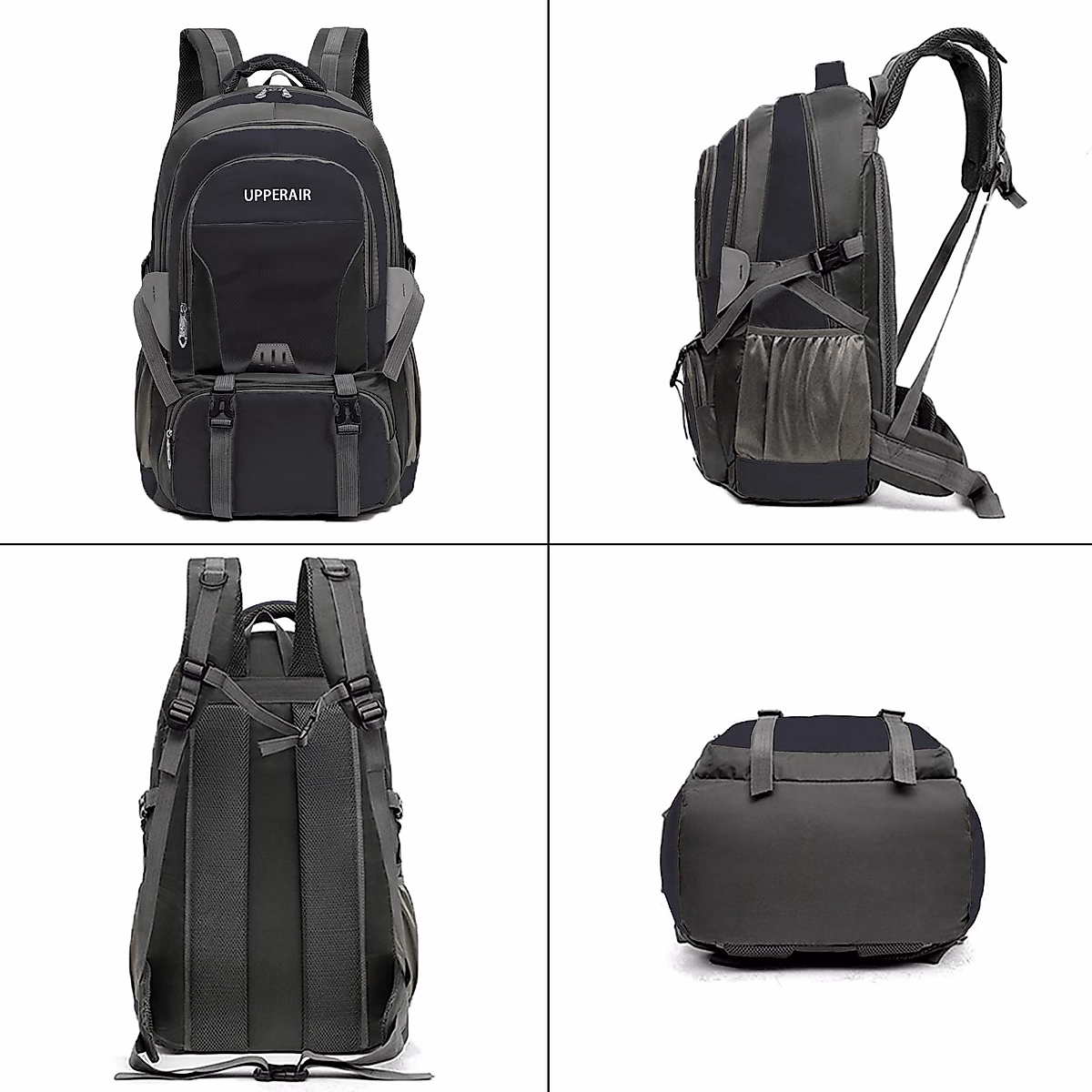 UPPERAIR Hiking Backpack 60L Camping Daypack Waterproof Lightweight Outdoor Ultralight Trekking Travel Backpacks for Men Women (Black)