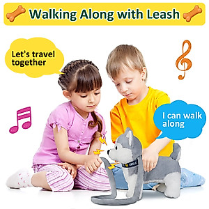 Husky Walking and Barking Puppy Dog Toy with Control Leash,Realistic Wagging Tail Robot Interactive Musical Dancing Animated Plush Stuffed Animal Electronic Pet for Kids Toddlers