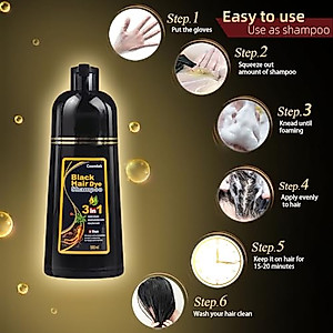 COSMTEK MEIDU Black Hair Dye Shampoo for Gray Hair, Semi-Permanent Hair Color Shampoo for Women and Men, Herbal and No Ammonia, 3 in 1-100% Grey Coverage(16.9 Fl oz)