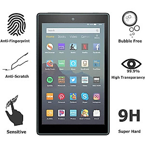 TANTEK [2-Pack Screen Protector for All-New Fire 7 / Fire 7 Kids Edition (9th/7th Gen, 2019/2017 Release),Tempered Glass Film,Ultra Clear,Anti Scratch,Bubble Free