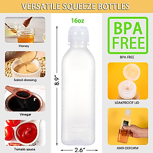 PARBEE 16oz Condiment Squeeze Bottles with Flip Top Lid, 4 Pack Refillable Condiment Containers Ketchup Squeeze Bottles, Leak Proof Dispenser for Syrup Oil BBQ Sauce with Labels & Markers