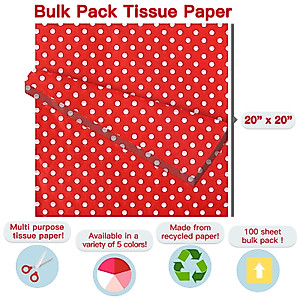 Packanewly Gift Wrap Tissue Paper for Valentine's Day - 100 Sheets Bulk Wrapping Paper Decorative Art for Gift Wrap, Flower, Pom Pom - 20x20 inch (Red, Pink, Stripe, Dot)