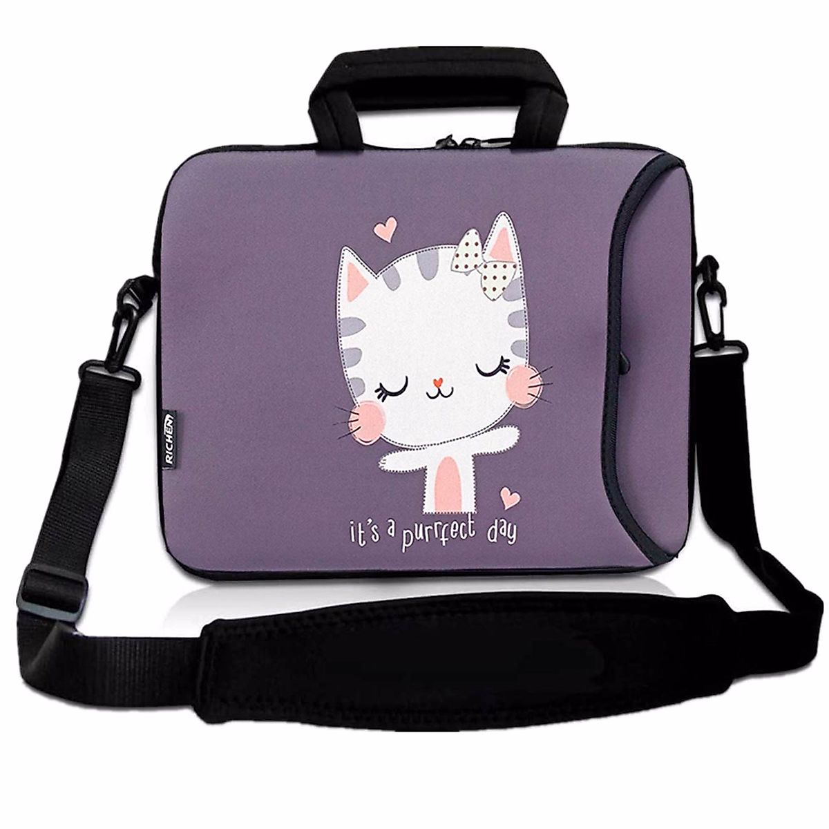 RICHEN 10 inch Messenger Bag Carrying Case Sleeve with Handle Accessory Pocket Fits 7 to 10-Inch Laptops/Notebook/ebooks/Kids Tablet/Pad (7-10.2 inch, Cute Cat)