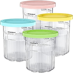 GoMaihe Containers Replacement for Ninja Creami Deluxe Pints and Lids - 4 Pack, 24oz Cup Compatible with NC501 NC500 Series Ice Cream Maker, BPA Free Dishwasher Safe Leak Proof, Pink/Green/Yellow/Blue