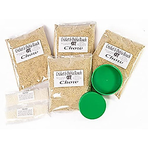 Cricket and Dubia Roach Chow (4 Lbs.) - Kit Includes 4 Pounds of Feed, 1 oz. Water Gel Crystals, and Two lids for Feed and Water Bowls. Premium Chow to Raise Your Feeder Crickets and Dubia Roaches