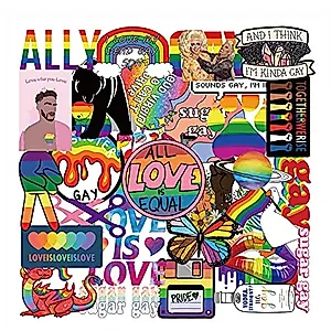 Gay Pride Stickers,50 PCS Gay Love Stickers,Rainbow Stripe Stickers for LGBT,Bright Technicolor Vinyl Waterproof Stickers for Laptop,Water Bottles,Luggage,Computer,Cellphone,Skateboard,Guitar,Flag