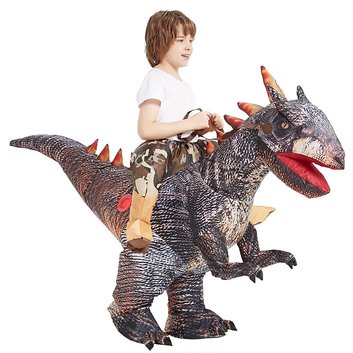 GOOSH Inflatable Dinosaur Costume Riding Stegosaurus for Kids Halloween Costumes Boys Girls 48IN Funny Blow up Costume for Halloween Party Cosplay(4-6 Yrs)