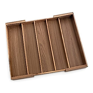 Lipper International Acacia Expandable to 23" Silverware and Utensil Organizer Holder with 5 Compartments, 12 3/4" x 18" x 2 1/2"