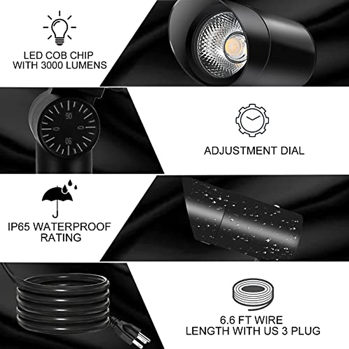 CINOTON 30W LED Landscape Lighting Outdoor with Photocell Sensor 120V Waterproof Dusk to Dawn Directional Uplight with US 3-Plug and 6.6 FT Cord Tree Flag Spotlights with Spike Stand 3000K Warm White