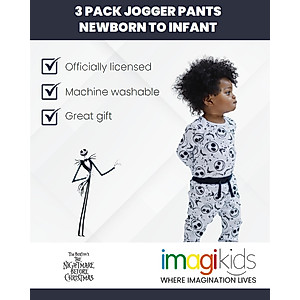 Disney Nightmare Before Christmas Jack Skellington Sally Newborn Baby Boys 3 Pack Jogger Pants Gray/White/Black 0-3 Months