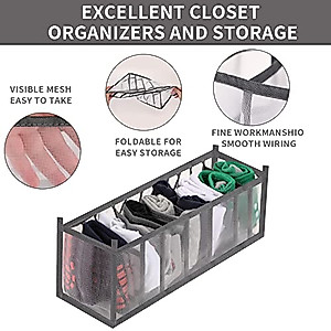 12 Pcs Wardrobe Clothes Organizer Foldable Drawer Organizers Gray Clothing Organizer Clothing Compartment Storage Box, 6/7/9/11 Grids (Upgraded:2Leggings+4Jeans+2Bras+2Panties+2Socks)