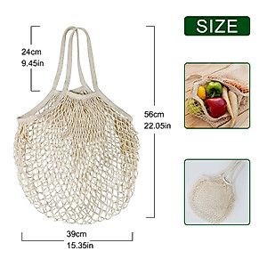 Mordx 2 Pack Premium Mesh Grocery Bags,100% Cotton String Mesh Bags,Long Handle Net Tote Bags,Reusable Produce Bags,Washable,Portable，Fruit and Vegetable Storage Bags,Beige