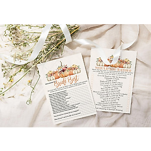 Paper Clever Party Rustic Pumpkin Bridal Shower Games Pack - 25 Guests, 5x7 Size, Premium Quality Cardstock, Fall Theme, Who Knows The Bride Best & Would She Rather, Autumn Wedding Shower Games