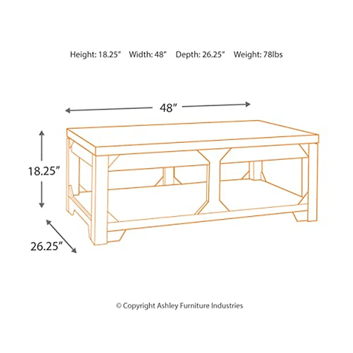 Signature Design by Ashley Rogness Rustic Rectangular Lift Top Coffee Table, Distressed Dark Brown