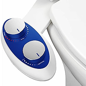 Bidet Attachment for Toilet,Nebulastone Ultra-Slim Bidet Sprayer,Retractable Self-Cleaning Dual Nozzles,Non-Electric Mechanical Bidet Toilet Seat Attachment with Adjustable Water, Blue White Mix